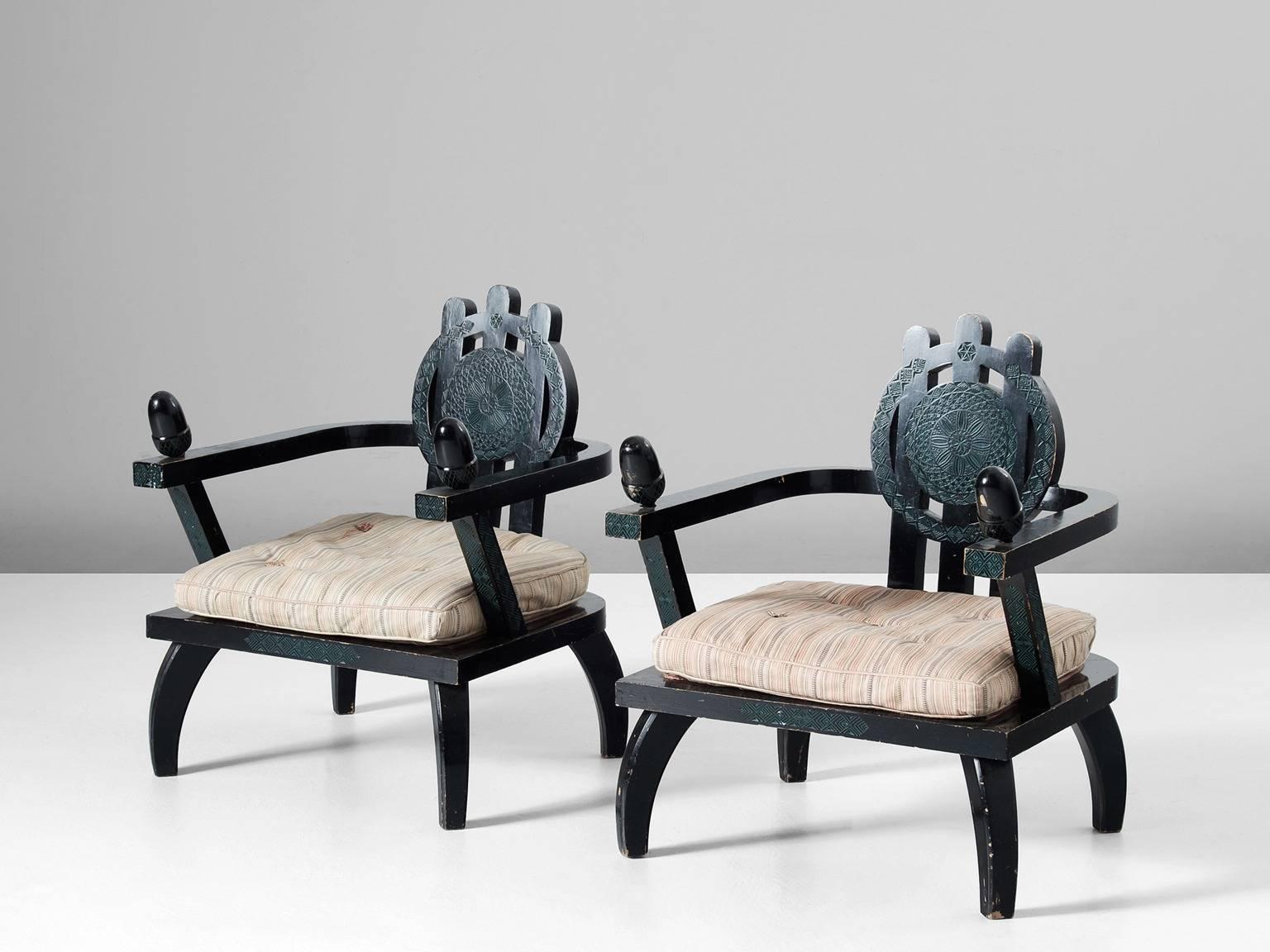 Ettore Zaccari Pair of Black and Green Armchairs For Sale at 1stDibs