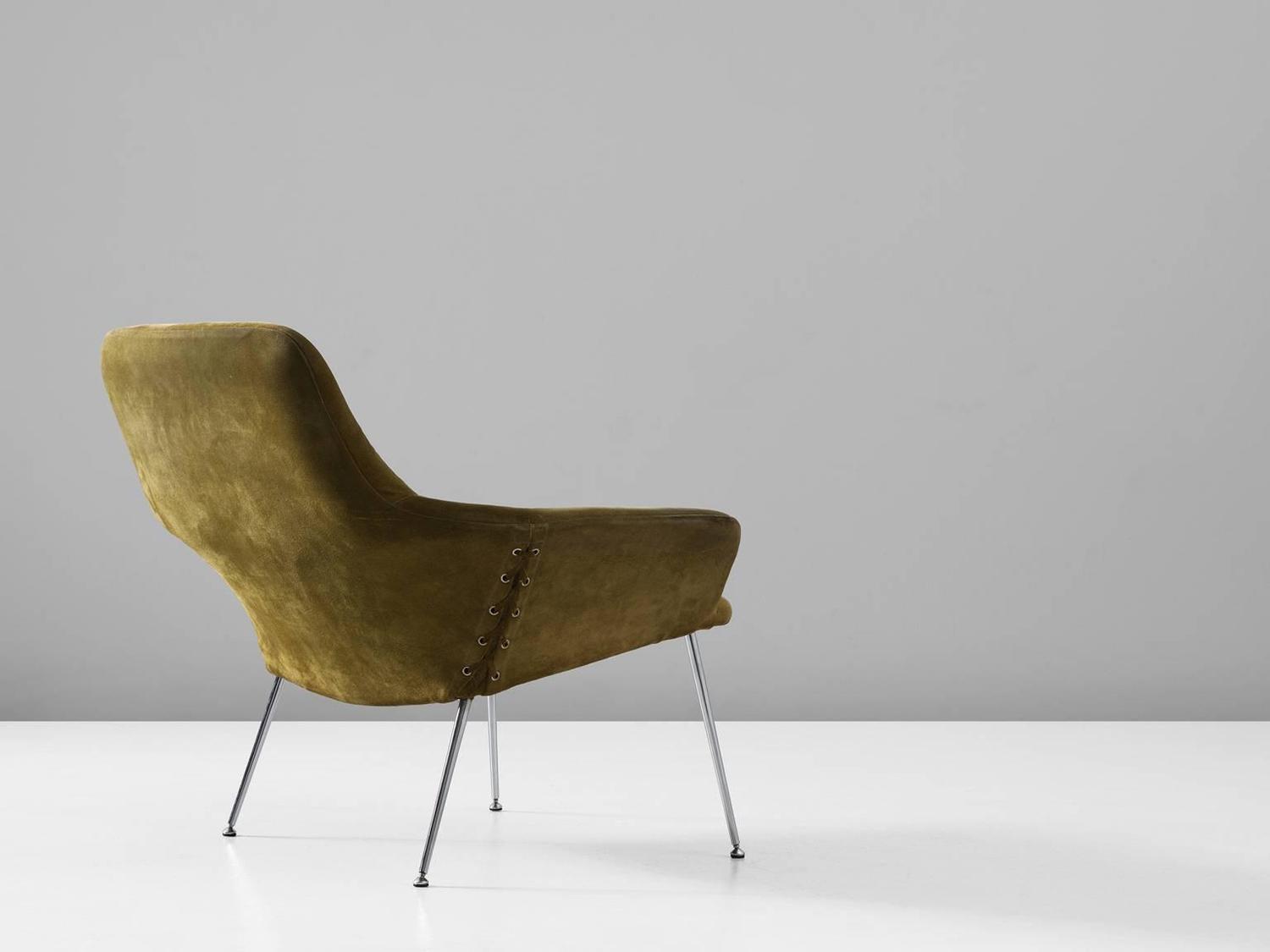 Poul Nørreklit Olive Green Suede Easy Chair For Sale at 1stdibs