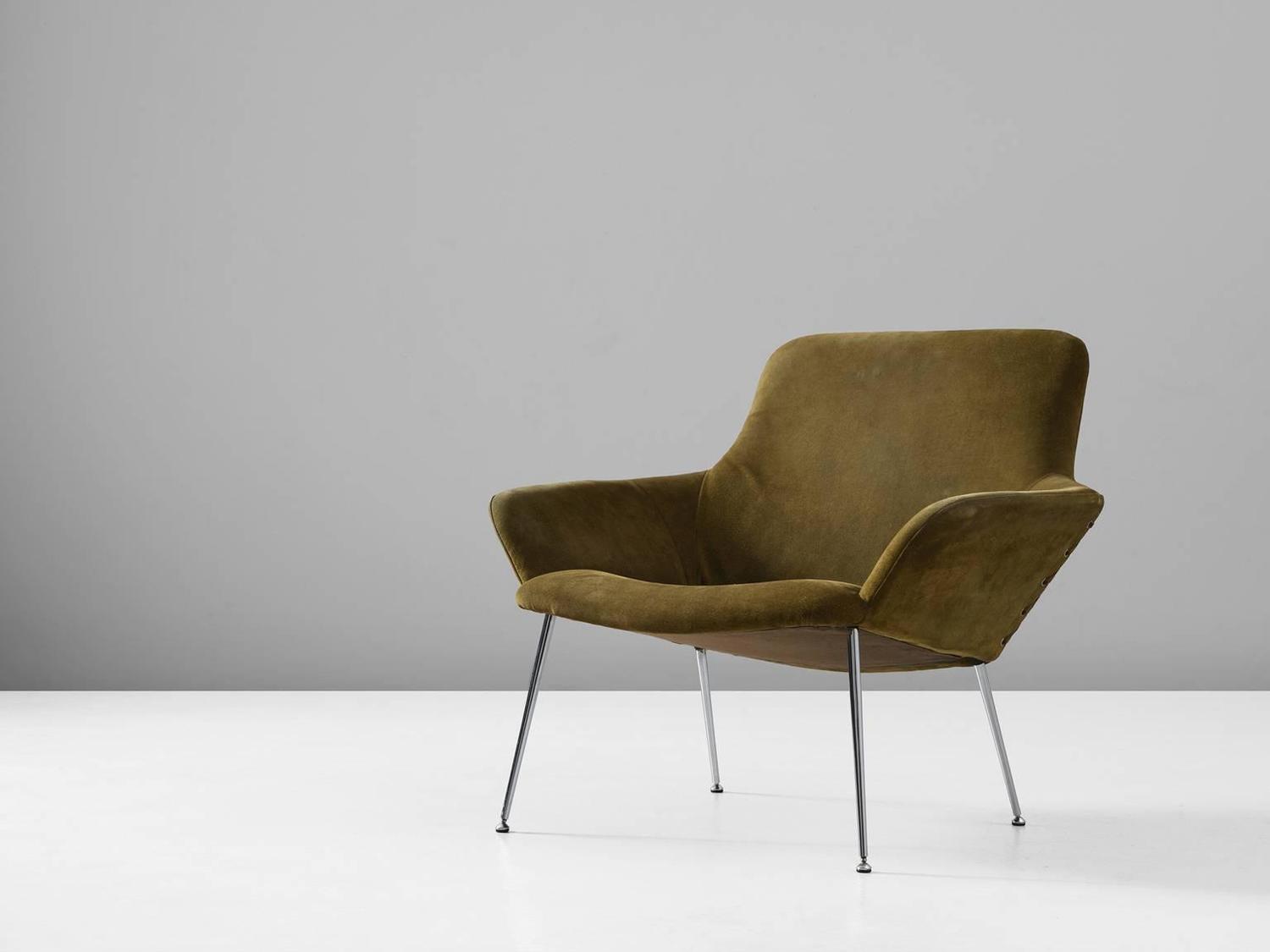 Poul Nørreklit Olive Green Suede Easy Chair For Sale at 1stdibs