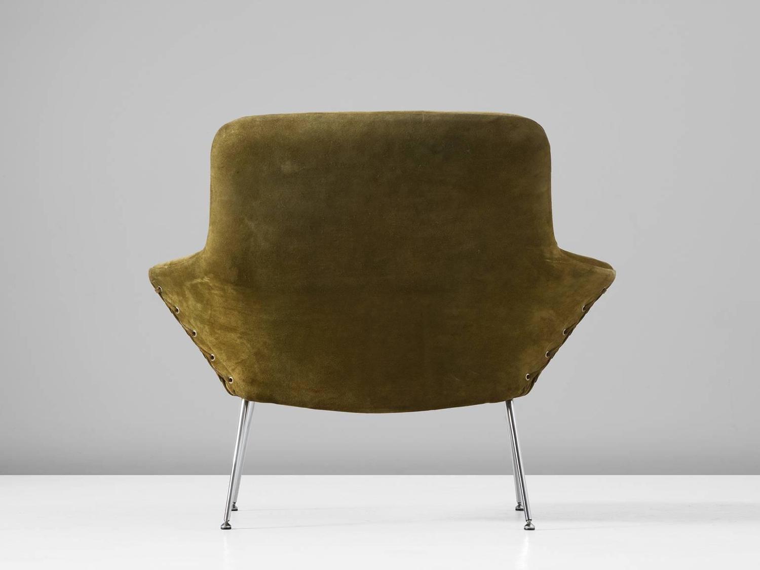 Poul Nørreklit Olive Green Suede Easy Chair For Sale at 1stdibs