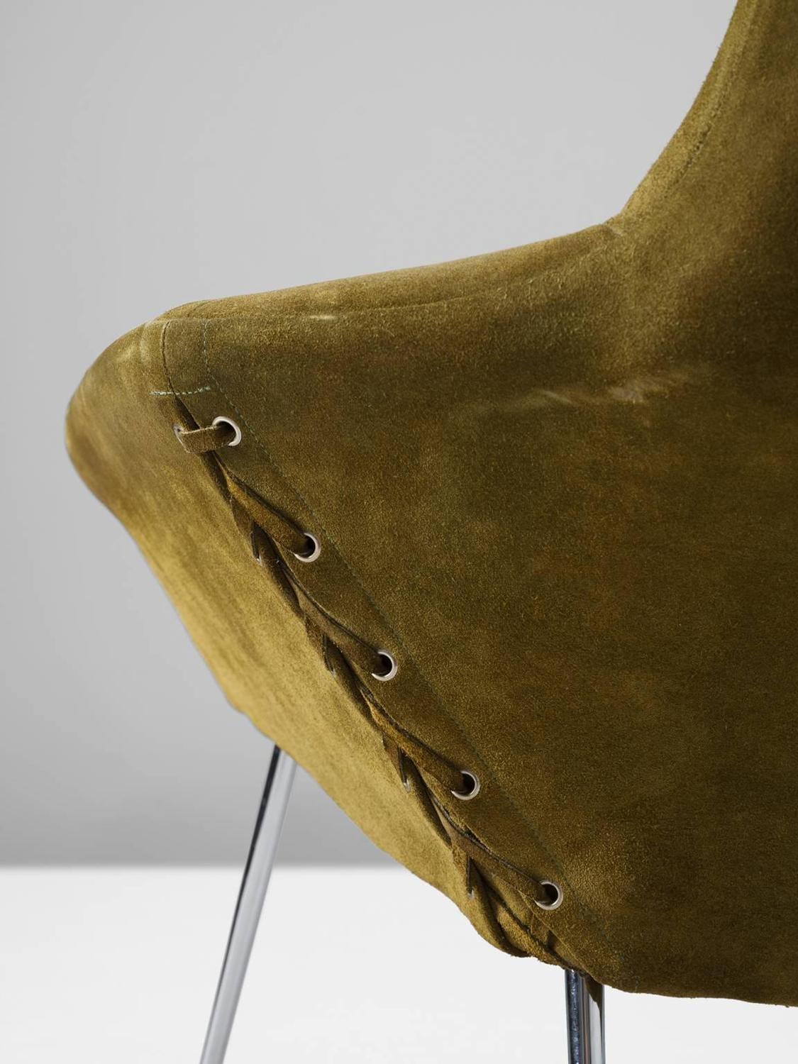 Poul Nørreklit Olive Green Suede Easy Chair For Sale at 1stdibs