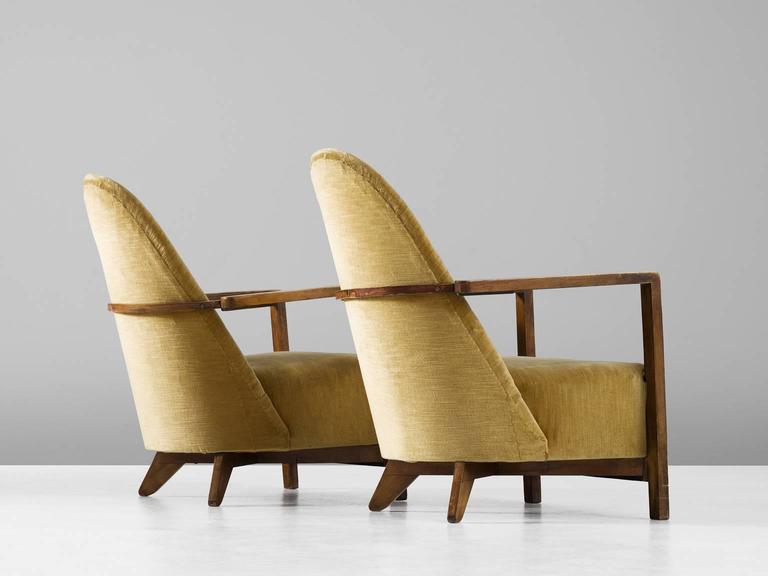 Pair of Dutch Art Deco Club Chairs in Yellow Upholstery For Sale at 1stDibs