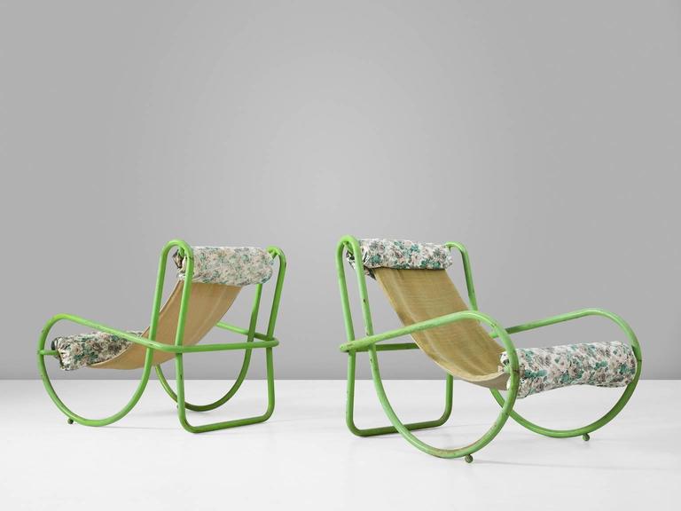 Gae Aulenti Two Locus Solus Lounge Chairs in Green Colored Metal For ...