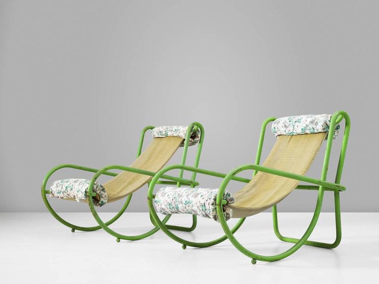 Gae Aulenti Two Locus Solus Lounge Chairs in Green Colored Metal For ...