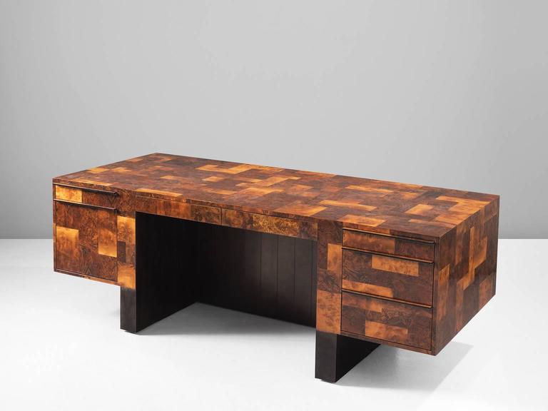 Paul Evans Executive Desk in Burlwood For Sale at 1stDibs