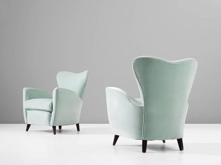 Set of Two Italian Easy Chairs in Mint Green Upholstery For Sale at 1stDibs