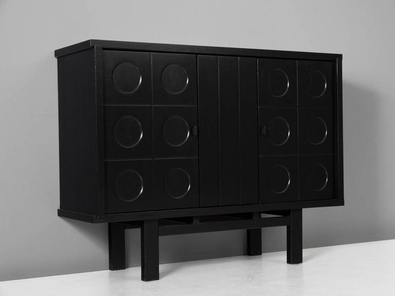 Black Brutalist Highboard with Graphical Door Panels For Sale at 1stDibs