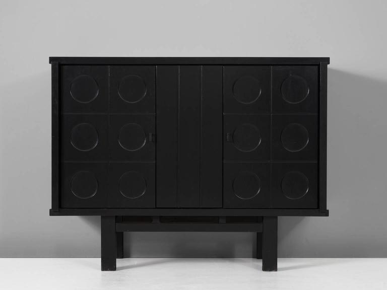 Black Brutalist Highboard with Graphical Door Panels For Sale at 1stDibs