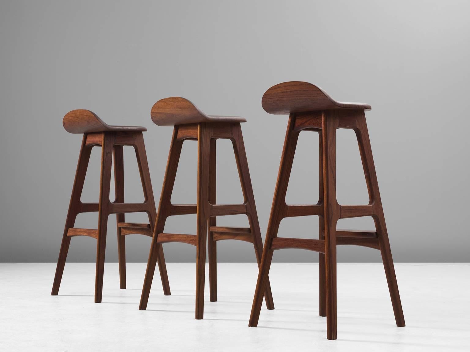 Three Erik Buch Teak Bar Stools at 1stDibs