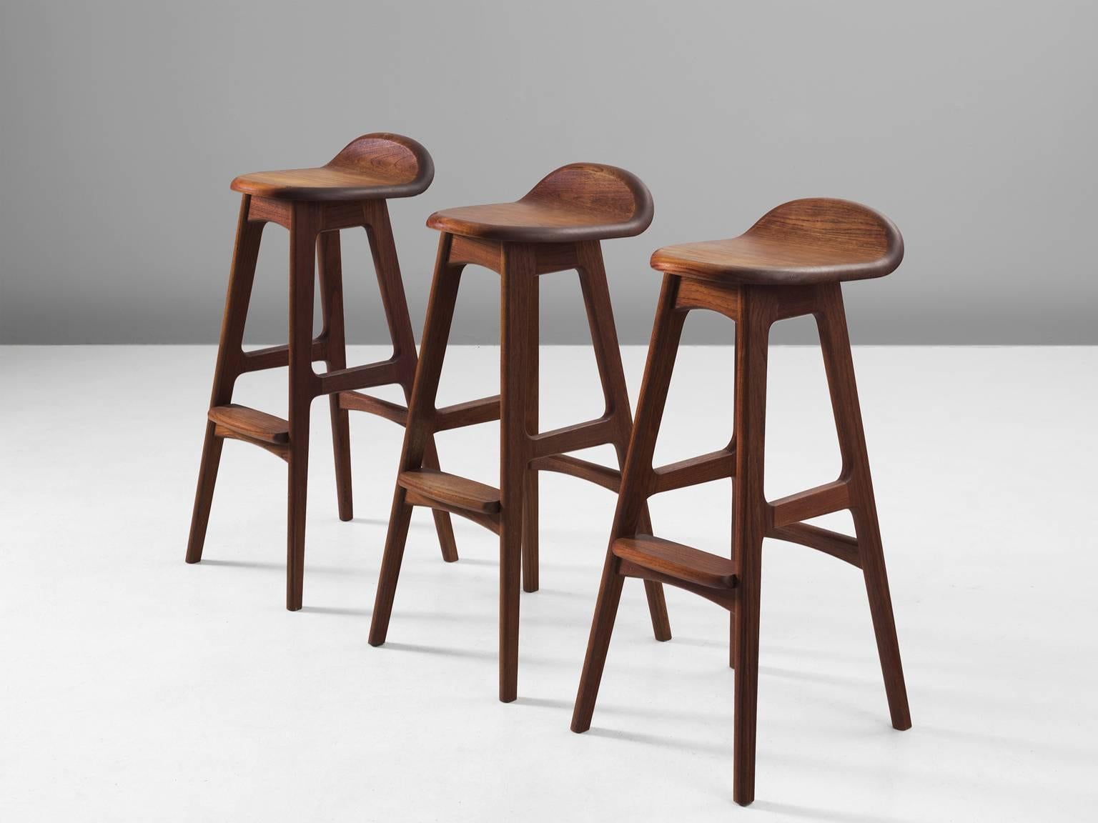 Three Erik Buch Teak Bar Stools at 1stDibs