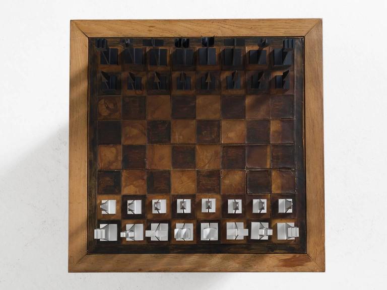 Austin Enterprises Aluminum Chess Game and Table in Leather at 1stDibs ...