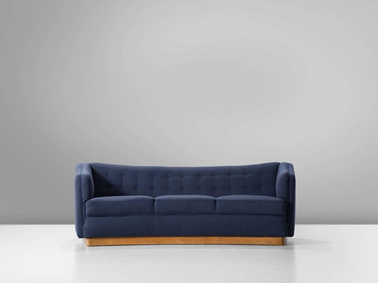 Danish Navy Blue Upholstered High-Back Sofa at 1stDibs