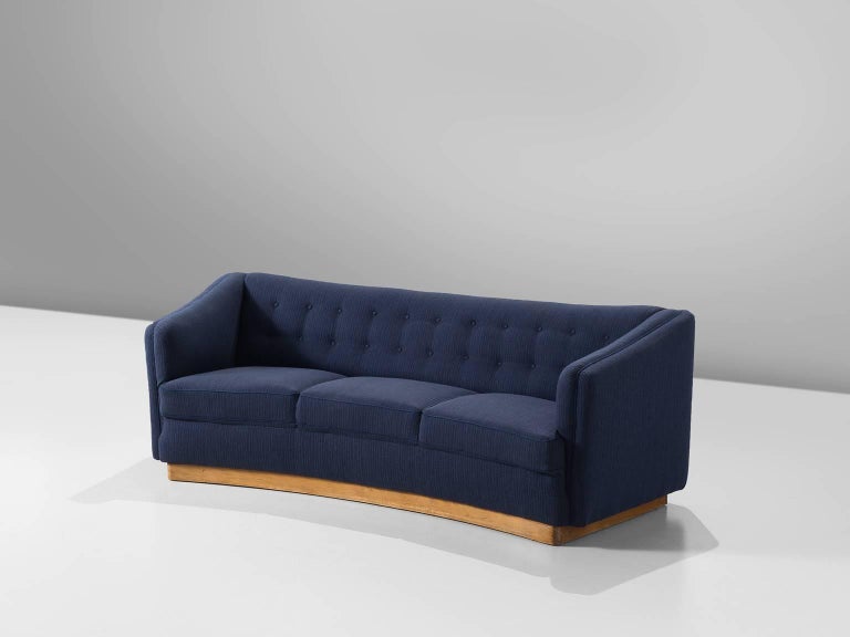 Danish Navy Blue Upholstered High-Back Sofa at 1stDibs