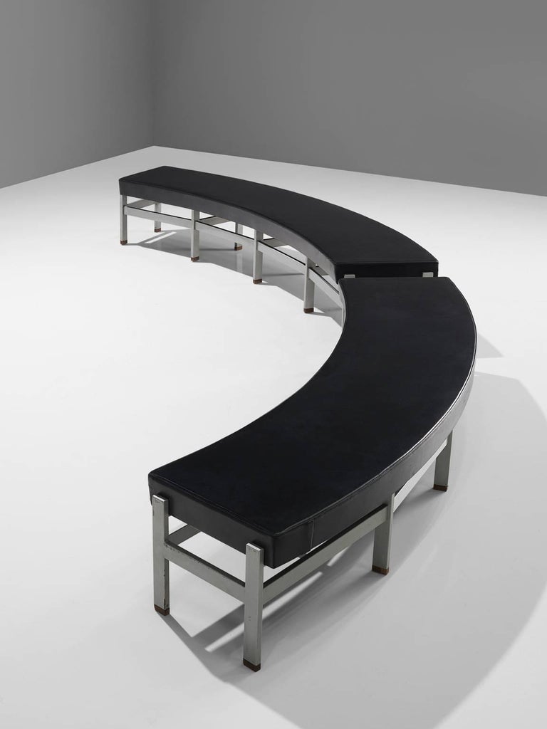 Set of Three Curved Black Leatherette Benches For Sale at 1stDibs