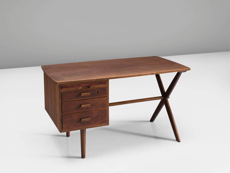Danish Walnut 'X' Legged Writing Table For Sale at 1stDibs
