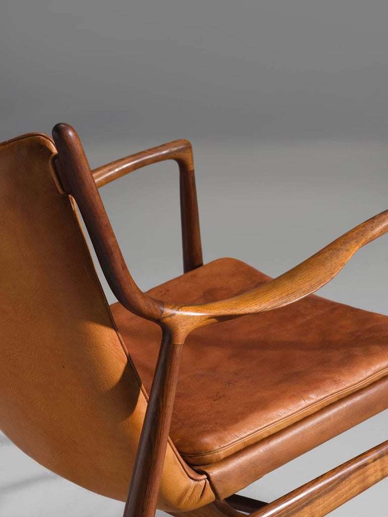 Finn Juhl for Niels Vodder Pair of NV45 in Original Cognac Leather For ...