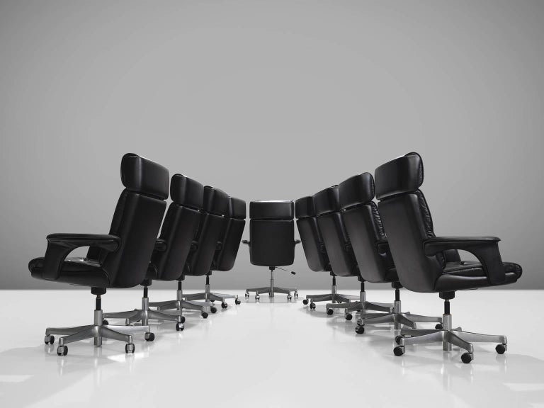 Set of Nine Black Leather Conference Chairs at 1stDibs | conference ...