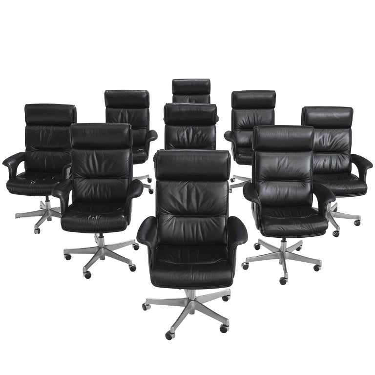 Set of Nine Black Leather Conference Chairs at 1stDibs | conference ...