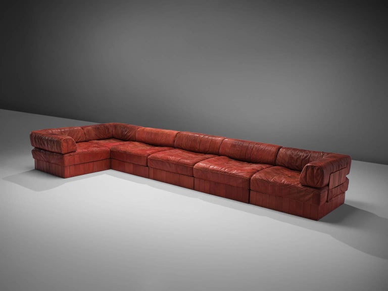 De Sede DS88 Red Modular Sofa Leather for De Sede For Sale at 1stDibs