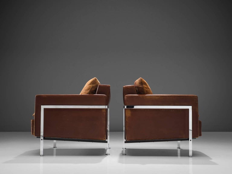 Robert Hausmann Pair of Cognac Leather Lounge Chairs for De Sede For ...