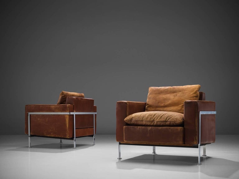 Robert Hausmann Pair of Cognac Leather Lounge Chairs for De Sede For ...
