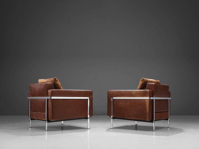 Robert Hausmann Pair of Cognac Leather Lounge Chairs for De Sede For ...