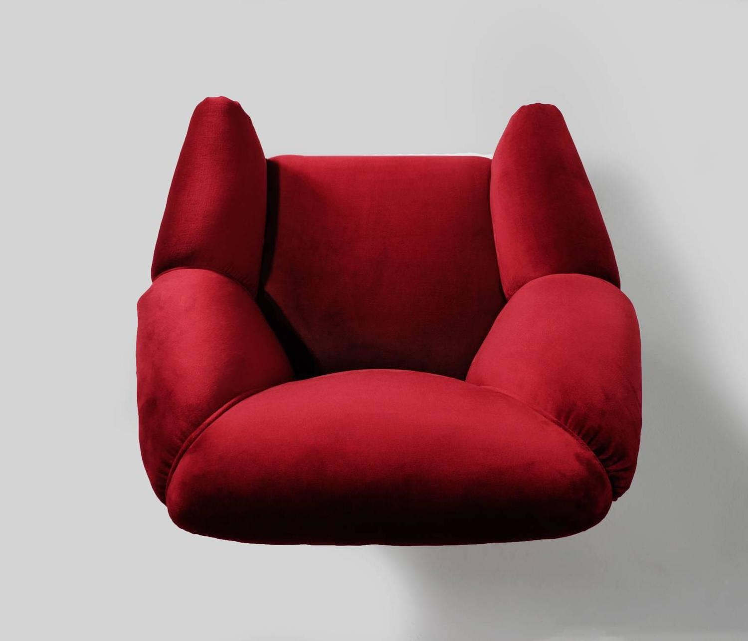 Italien Red Velvet Lounge Chair with Accompanying Ottoman For Sale at ...