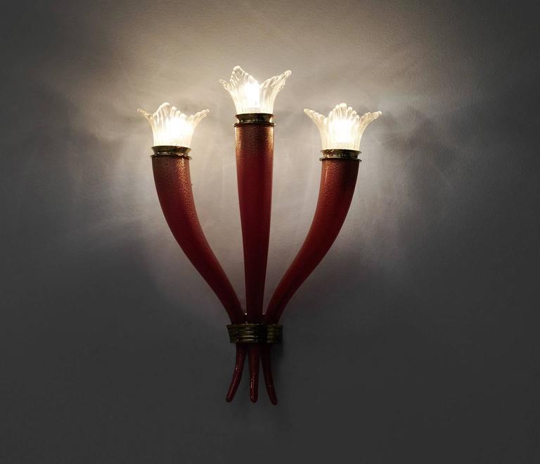 Tomaso Buzzi Extremely Rare Pair of Red Sconces for Venini For Sale at ...