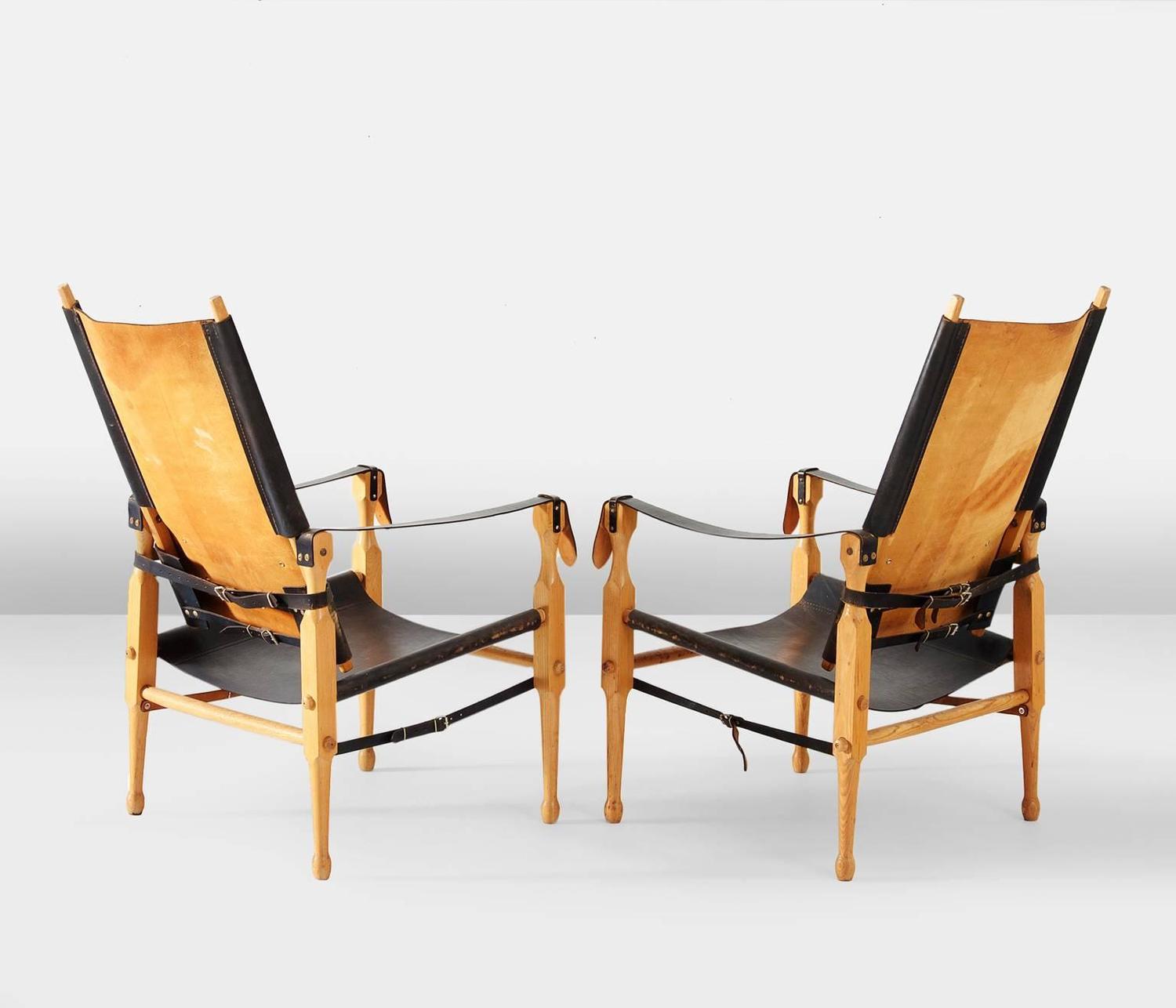 Safari Chairs in Original Black Saddle Leather, Denmark, 1960s For Sale ...