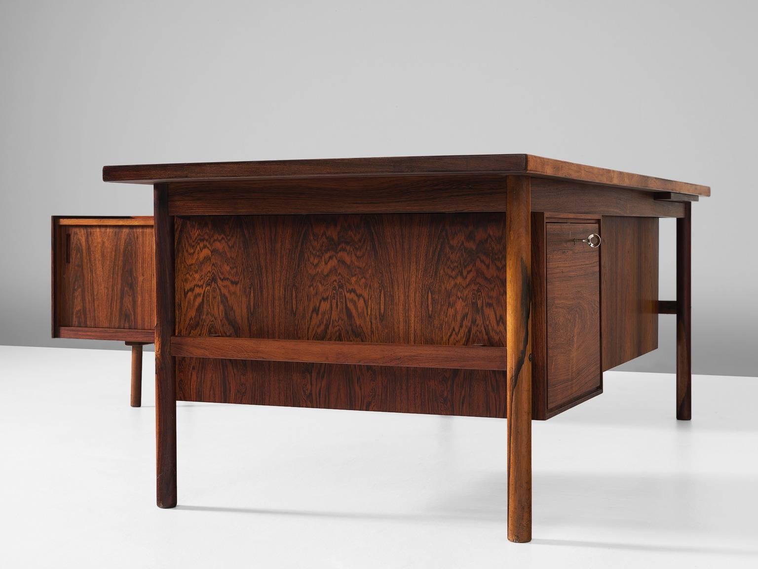 Ib Kofod-Larsen Freestanding Executive Desk in Rosewood For Sale at 1stDibs