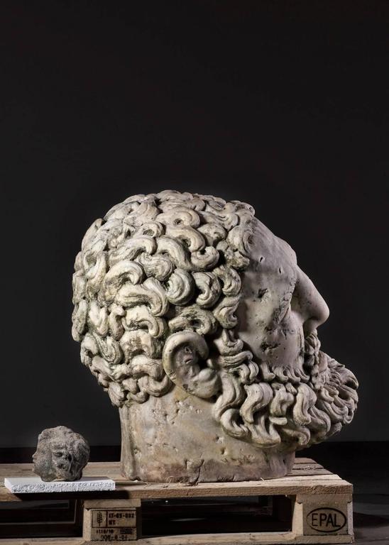 Colossal Sculpted White Marble Head of Hercules in the Manner of the ...