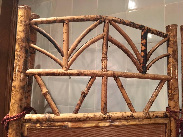 1970s Bamboo and Rattan Chamber Screen Decorated with Japanese ...