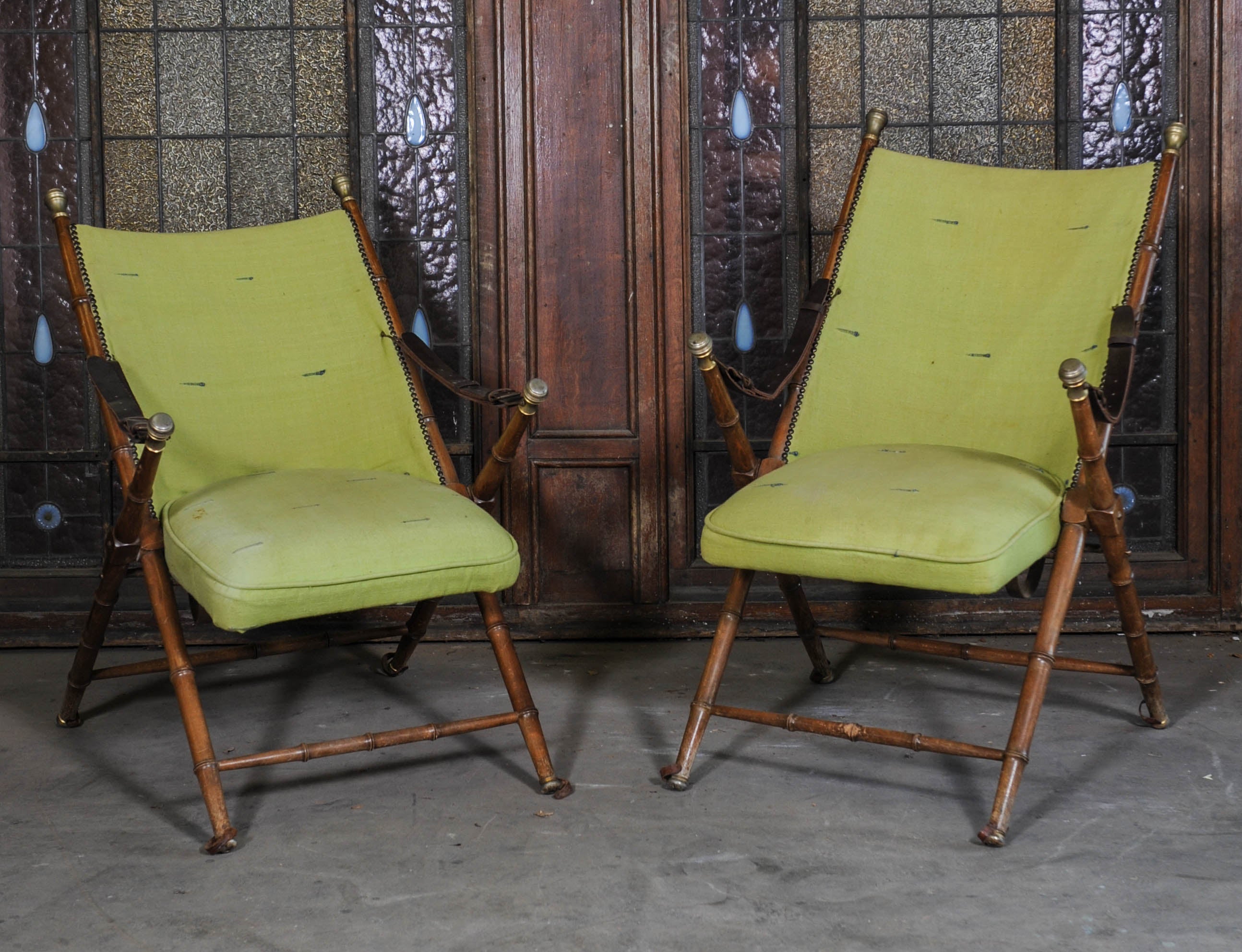 Pair of Maison Jansen Walnut Campaign Chairs, 1960s at 1stDibs