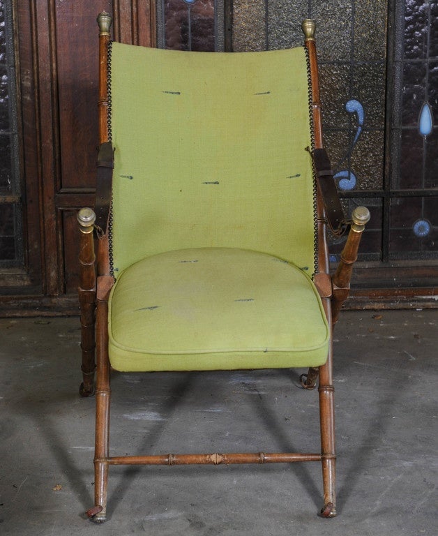 Pair of Maison Jansen Walnut Campaign Chairs, 1960s at 1stDibs