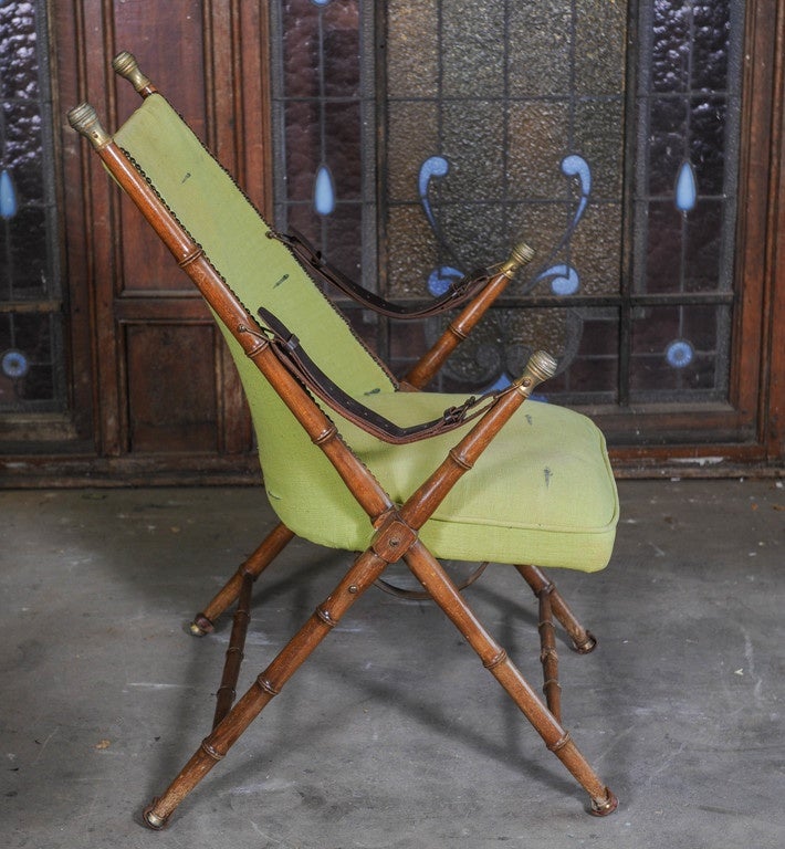 Pair of Maison Jansen Walnut Campaign Chairs, 1960s at 1stDibs