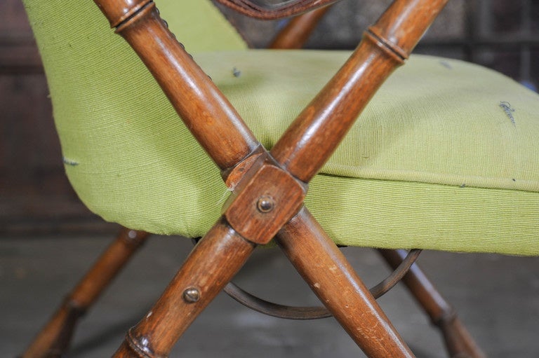 Pair of Maison Jansen Walnut Campaign Chairs, 1960s at 1stDibs