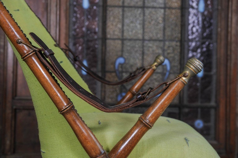 Pair of Maison Jansen Walnut Campaign Chairs, 1960s at 1stDibs