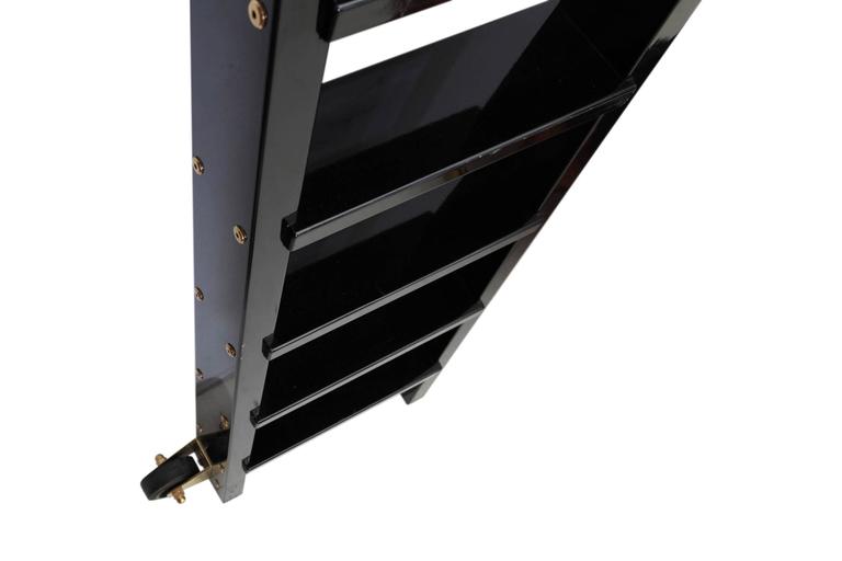 Black Lacquered Book Case Ladder on Brass Rail at 1stDibs
