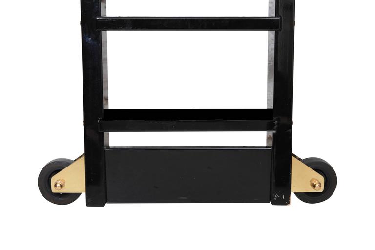 Black Lacquered Book Case Ladder on Brass Rail at 1stDibs