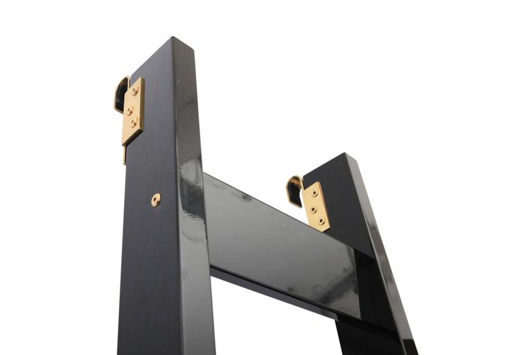 Black Lacquered Book Case Ladder on Brass Rail at 1stDibs