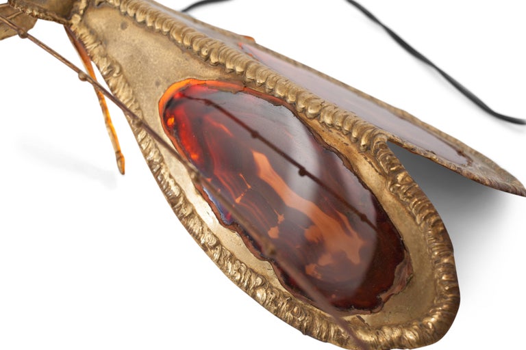 Henri Fernandez Brass Insect Table Lamp with Agate Inlay at 1stDibs