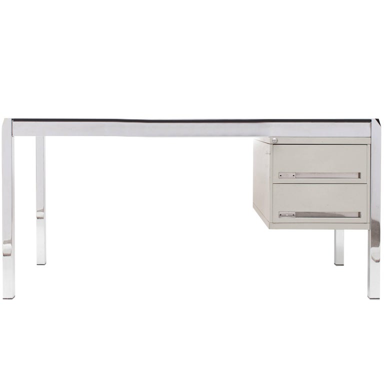 Mario Sabot Glass and Chrome Desk, 1970s at 1stDibs