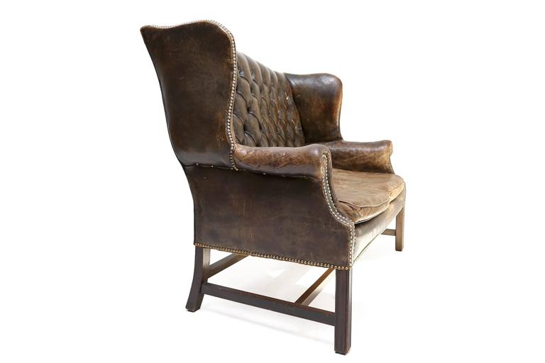 Chesterfield wingback tufted leather sofa at 1stDibs