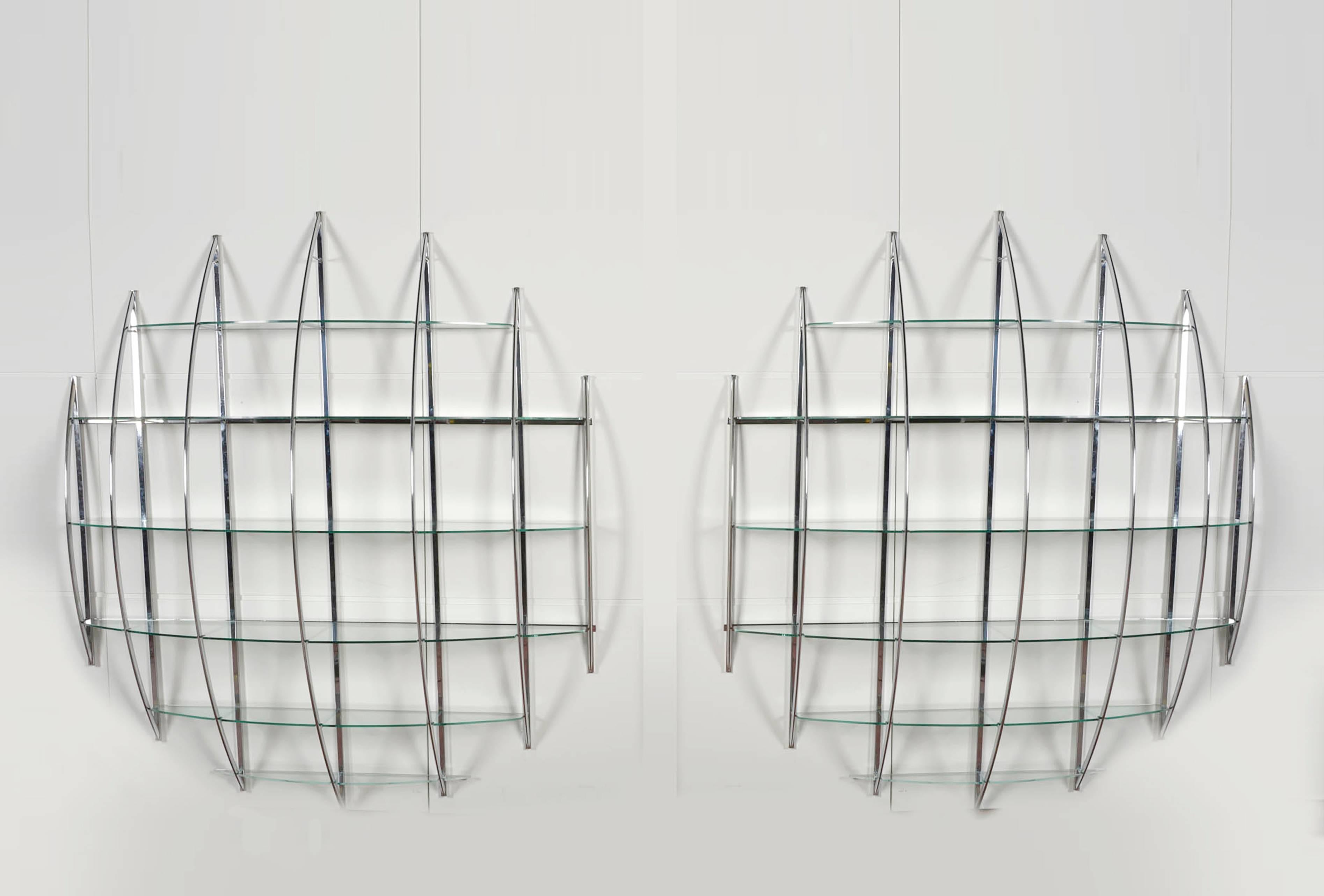 Impressive Pair of Massironi Chromed Metal Bookshelves at 1stDibs