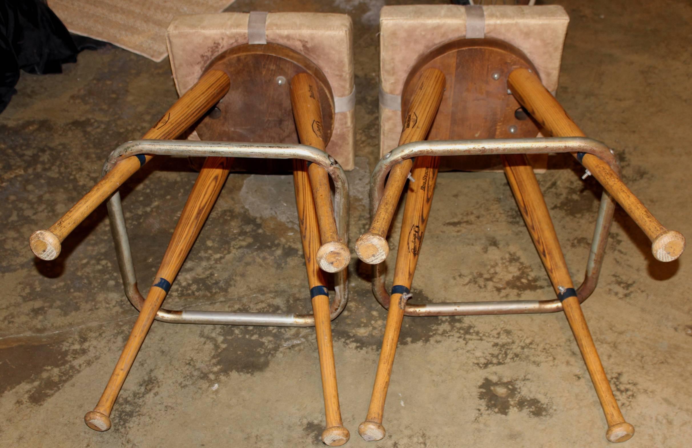 Pair of Custom Baseball Bat Bar Stools with Base Seat Cushions at ...