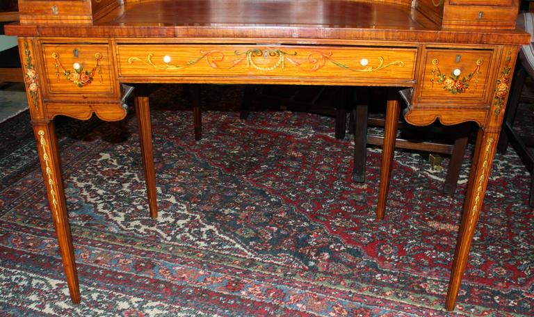 Edwardian Hand-Painted Carlton Desk in Satinwood with Leather Insert at ...