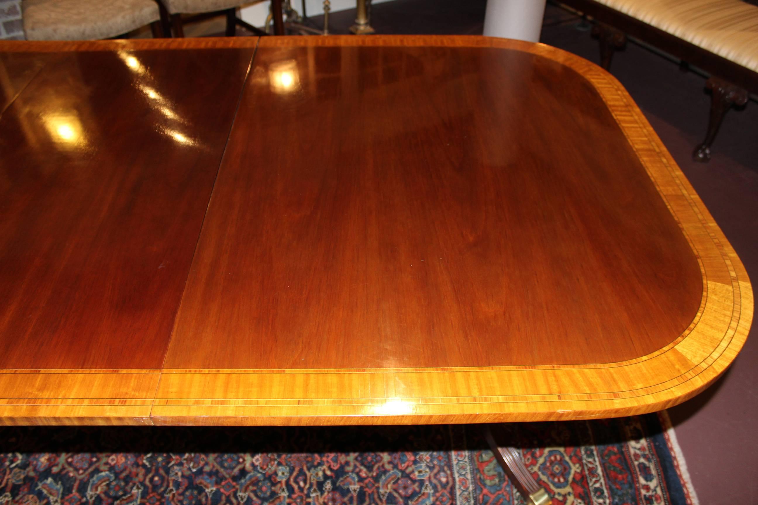 Splendid Double Banded Mahogany and Satinwood Double Pedestal Dining ...