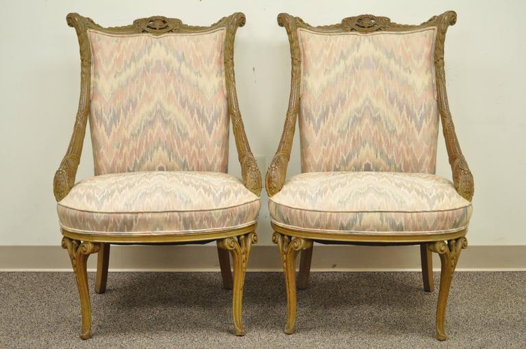 Pair 1940s Hollywood Regency Carved Parlor Chairs Attributed to ...