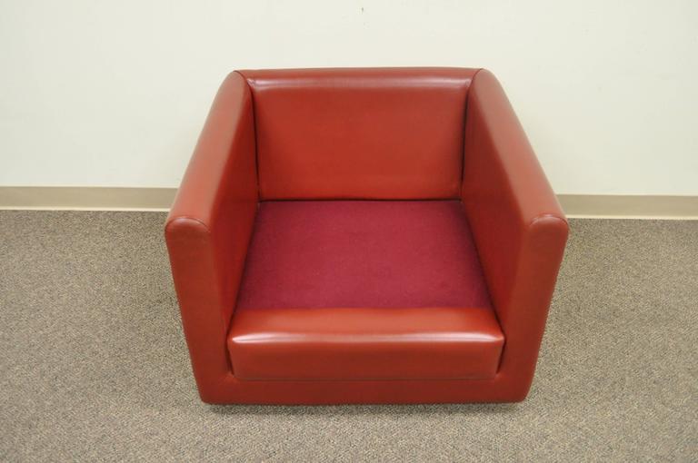 Red Leather Cube Club or Lounge Chair on Rolling Casters For Sale at ...