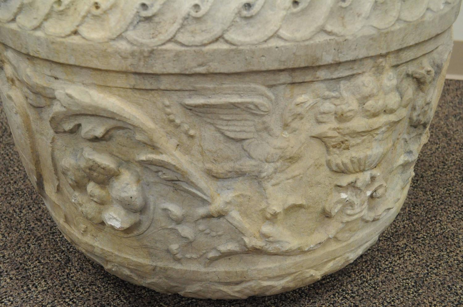19th Century European Figural Hand-Carved Stone Planter Pot with Birds ...